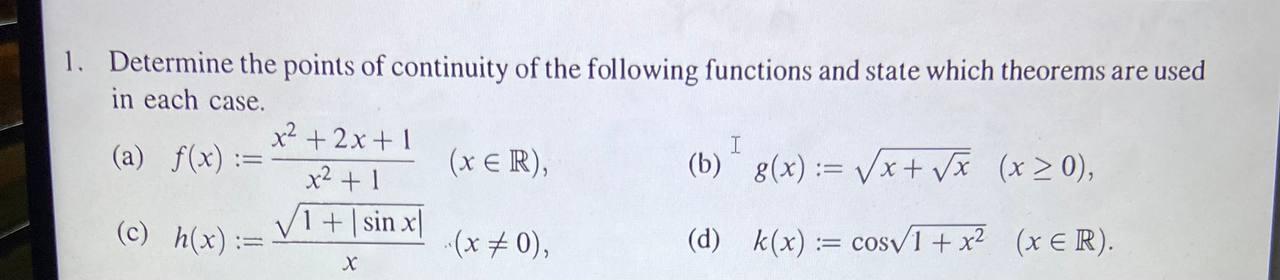 Solved 1. Determine the points of continuity of the | Chegg.com