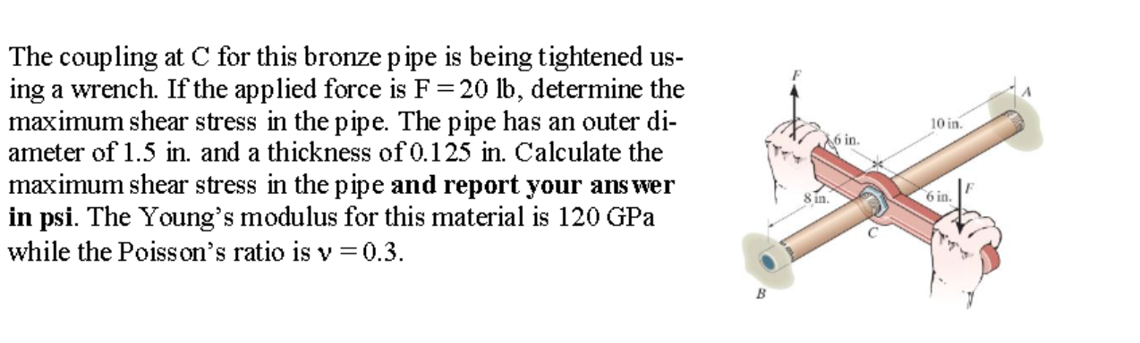 Solved 10 in A6 in. The coupling at C for this bronze pipe | Chegg.com