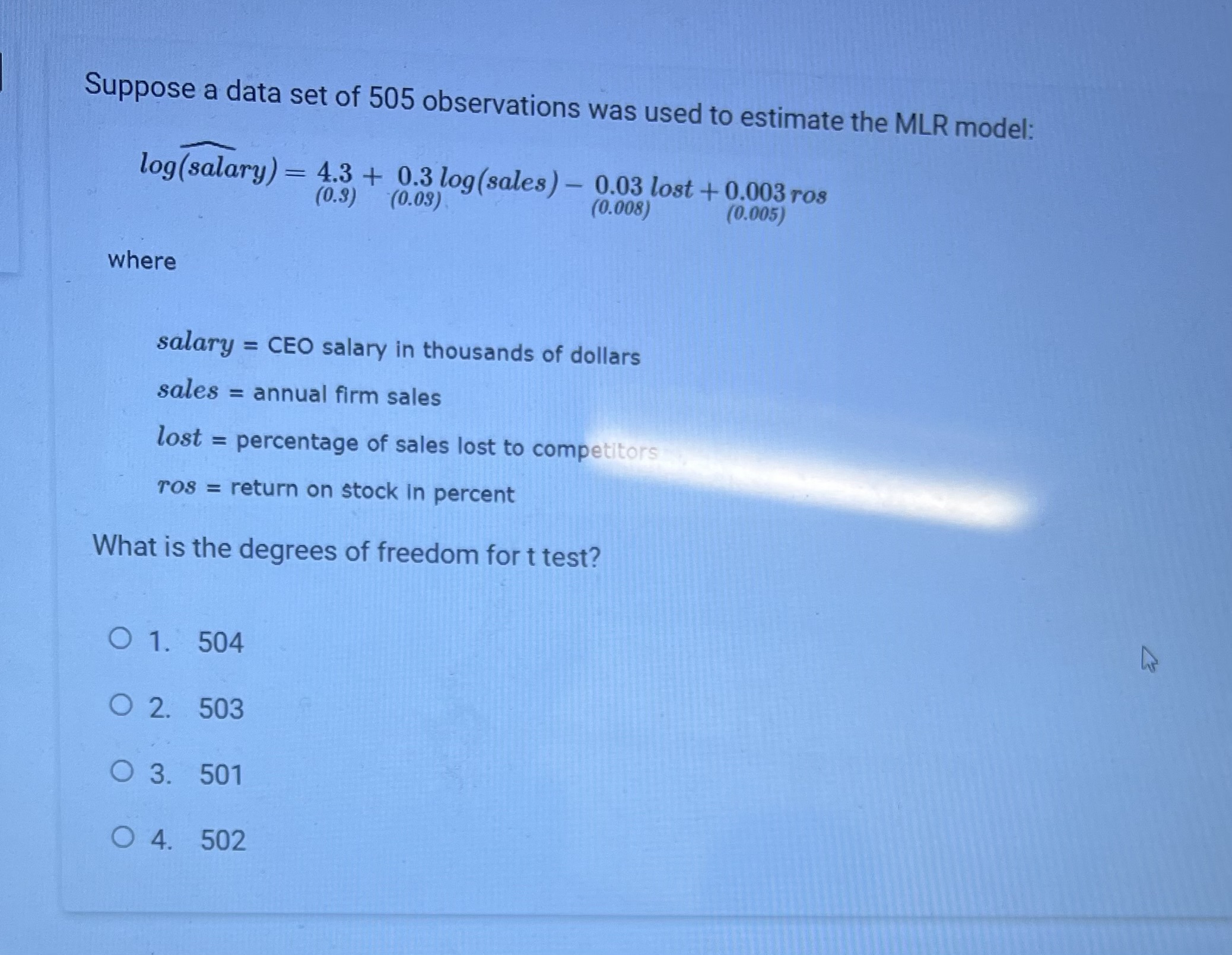 Solved Suppose a data set of 505 observations was used to | Chegg.com