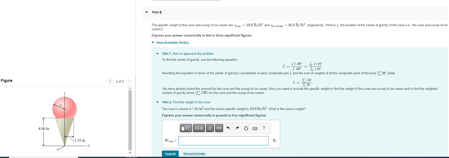 Solved Part E Hint 3. ﻿Find the weighted center of gravity | Chegg.com