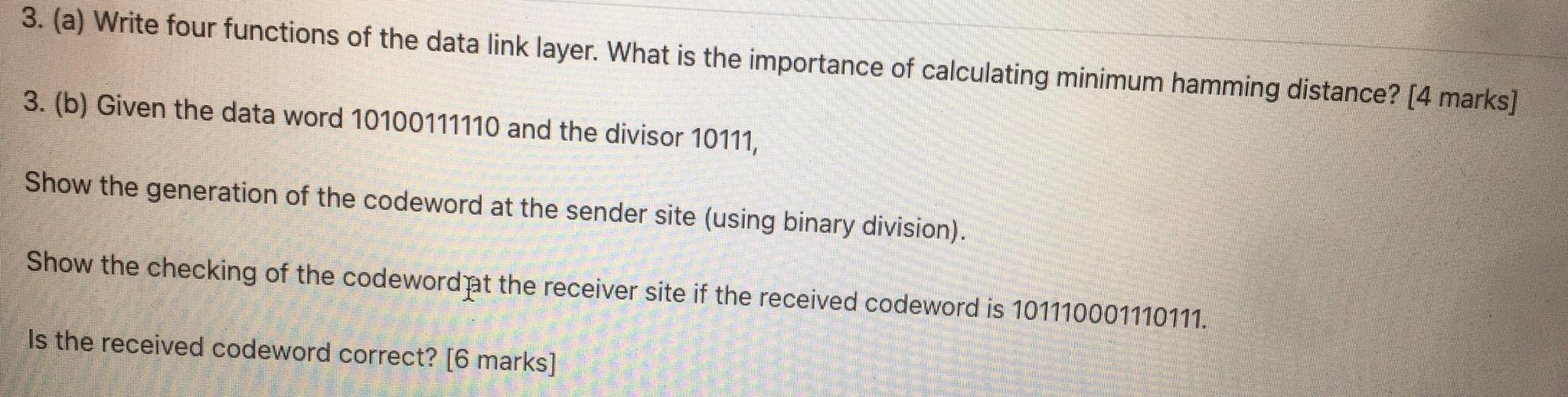 Solved 3. (a) Write four functions of the data link layer. | Chegg.com