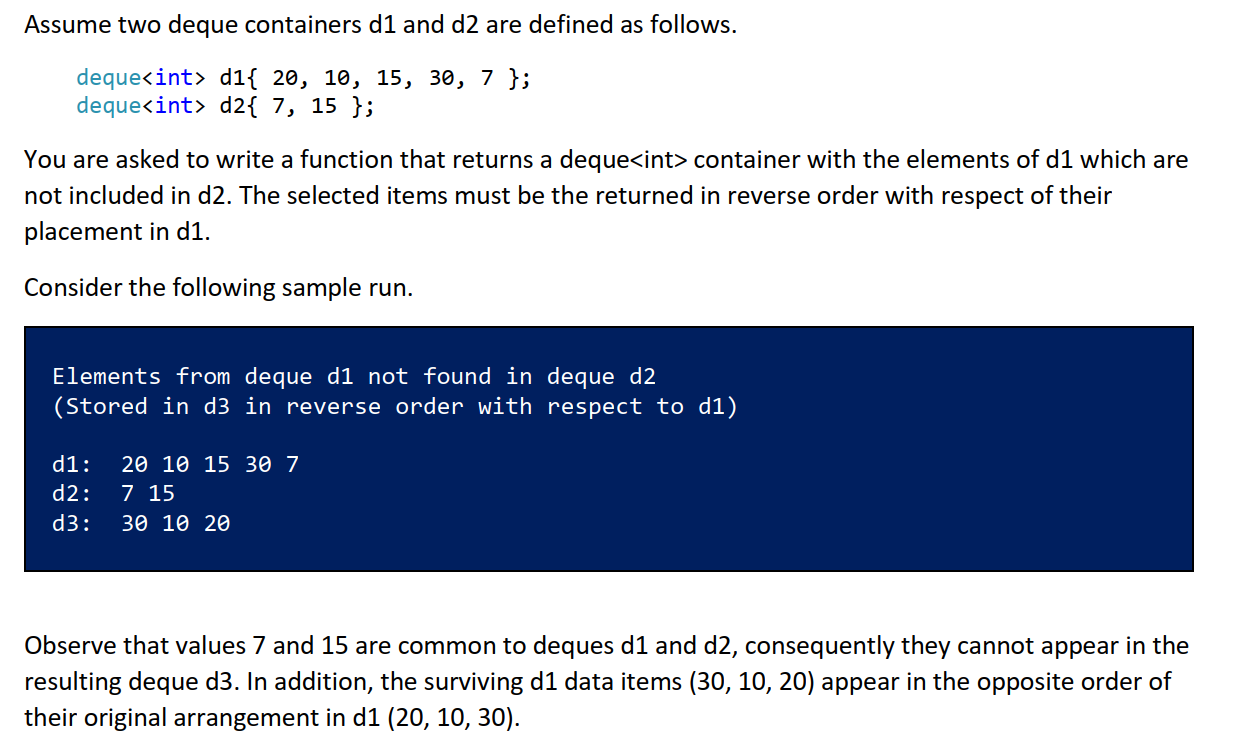 Solved Assume two deque containers d1 and d2 are defined as | Chegg.com