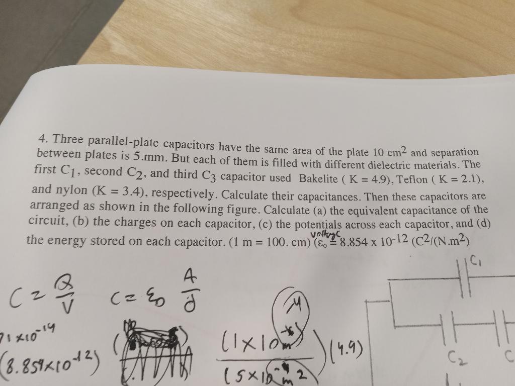 Solved of the plate 10 cm2 and separation h different | Chegg.com