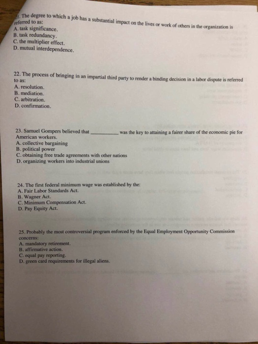 Solved The degree to which a job has a substantial impact on | Chegg.com