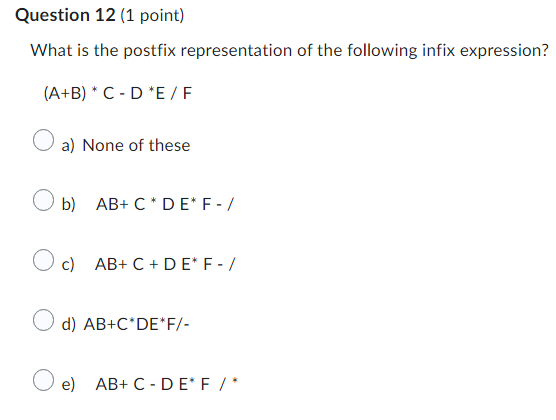 Solved What is the postfix representation of the following | Chegg.com