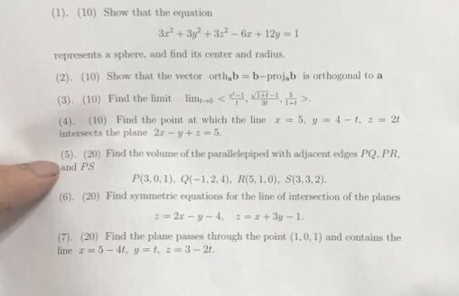 Solved Show that the equation 3x^2 + 3y^2 + 3z^2 - 6x + 12y | Chegg.com