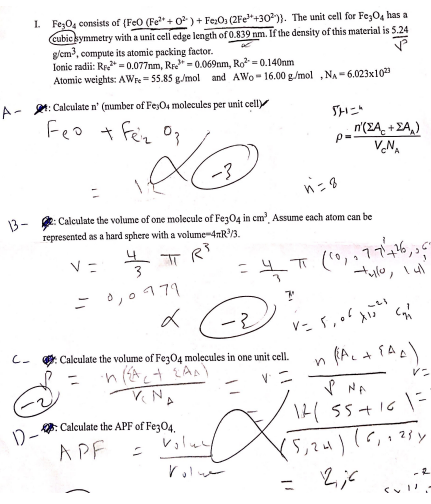 Solved 1. Fe3O4 consists of (FCO (Fe + 0 + FeO (2Fe+*+30). | Chegg.com