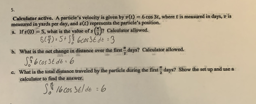 Solved 5. Calculator active. A particle's velocity is given | Chegg.com