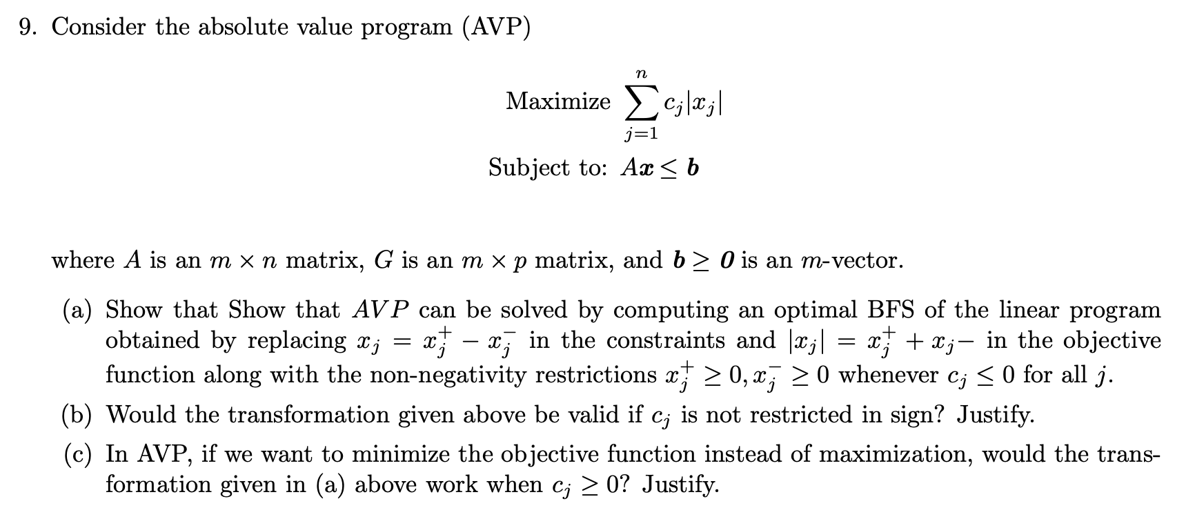 9. Consider the absolute value program (AVP) n | Chegg.com