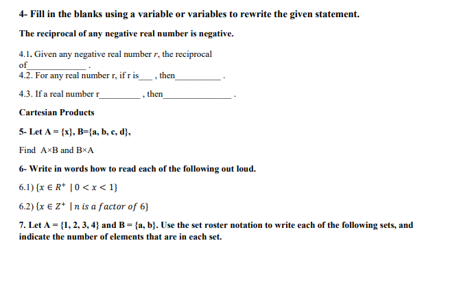 Solved 4- Fill in the blanks using a variable or variables | Chegg.com