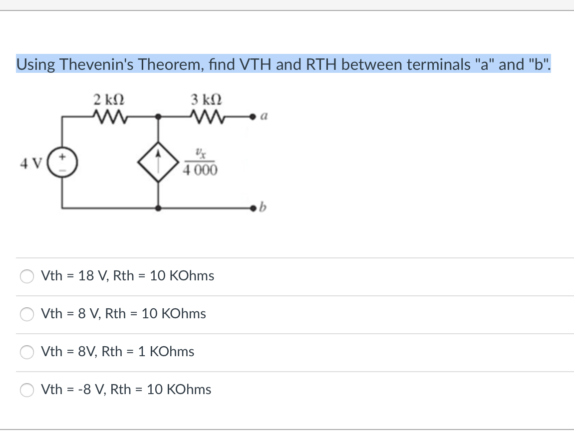 Solved Using Thevenin's Theorem, find VTH and RTH between | Chegg.com