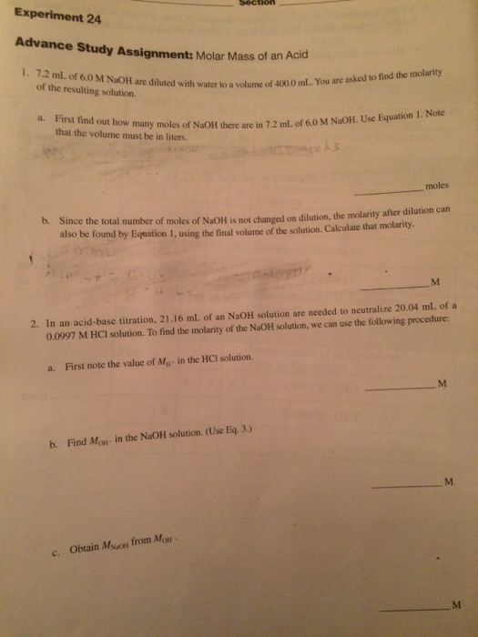 Solved Experiment 24 Advance Study Assignment Molar Mass of | Chegg.com