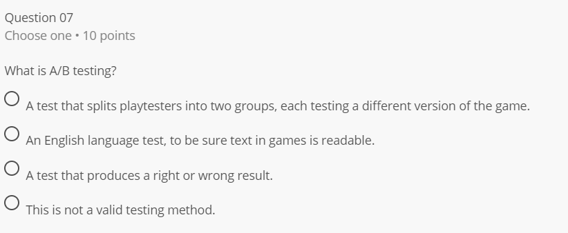 Solved Question 07 Choose one • 10 points What is A/B | Chegg.com
