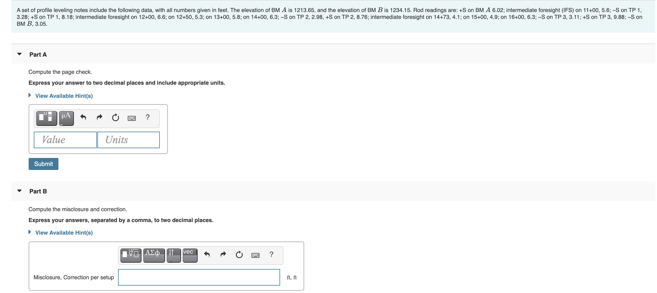 Solved A set of profile leveling notes include the following | Chegg.com
