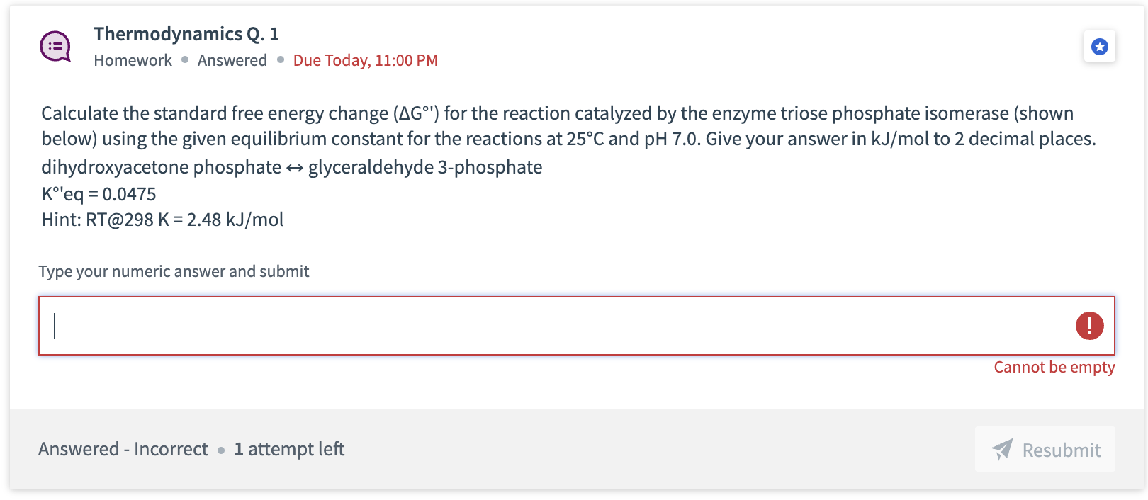 Solved Thermodynamics Q. 1Calculate the standard free energy | Chegg.com