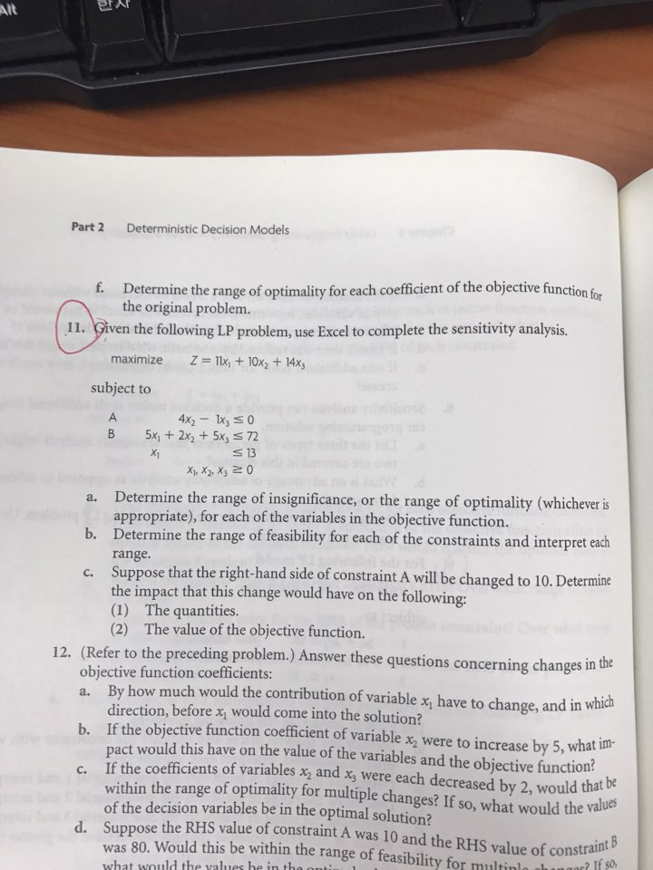 Solved Alt 한사 Part 2 Deterministic Decision Models f. | Chegg.com