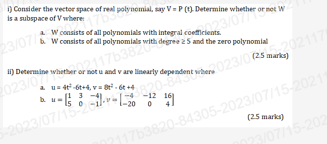 Solved i) Consider the vector space of real polynomial, say | Chegg.com
