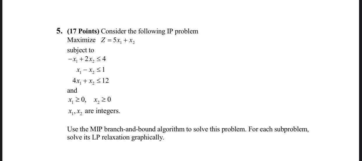 Solved 5. (17 Points) Consider the following IP problem | Chegg.com