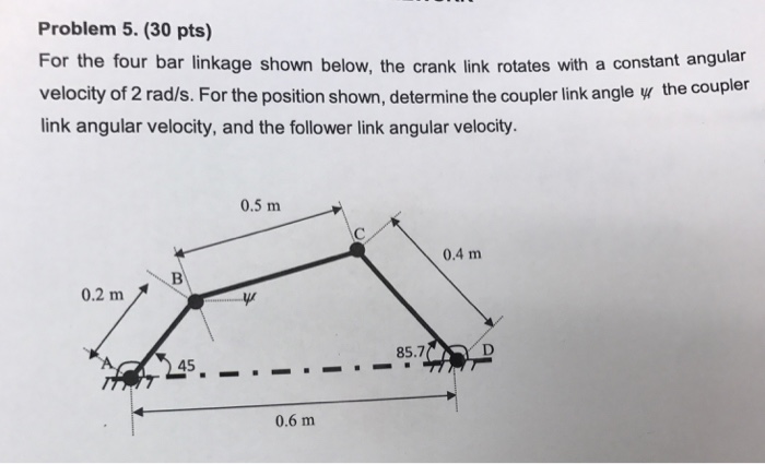 Solved Problem 5. (30 pts) For the four bar linkage shown | Chegg.com