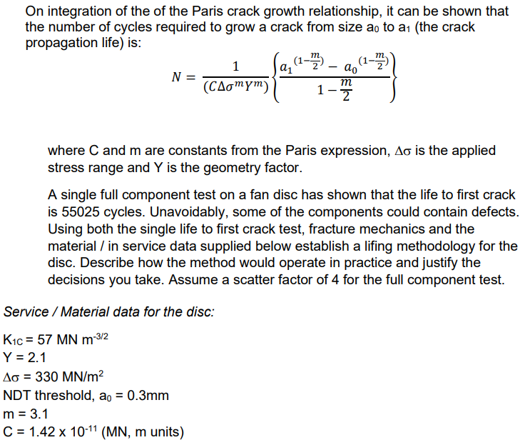 On integration of the of the Paris crack growth | Chegg.com