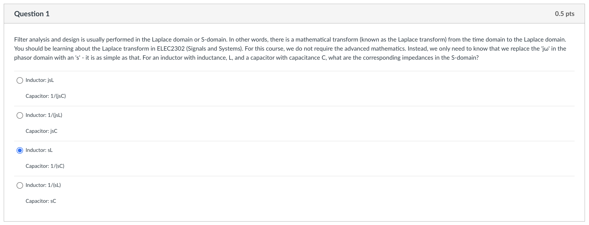 Solved Inductor: jsL Capacitor: 1/(jsC) Inductor: 1/(jsLL | Chegg.com