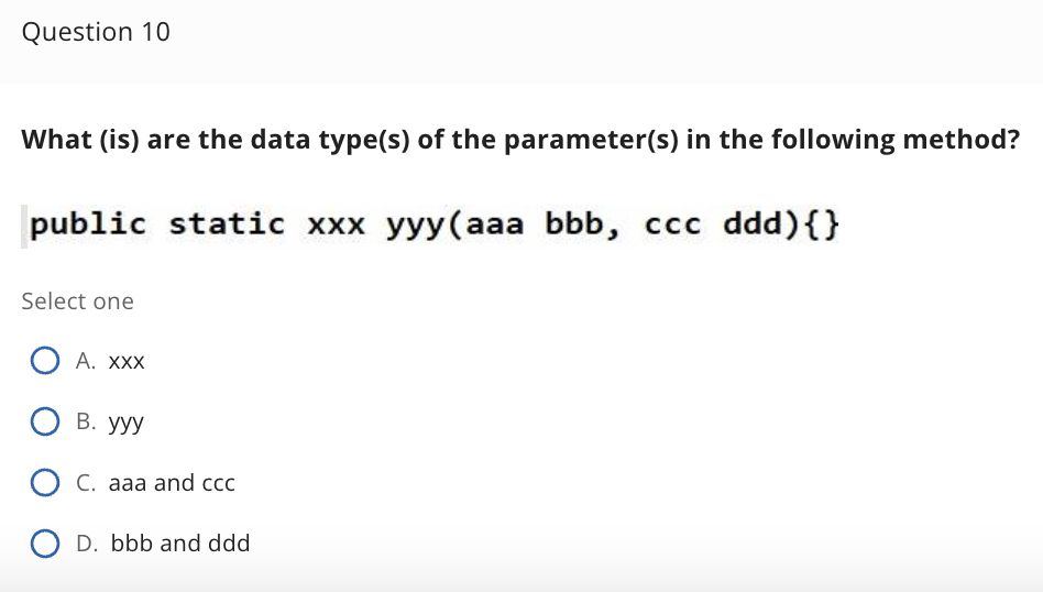Solved What (is) are the data type(s) of the parameter(s) in | Chegg.com