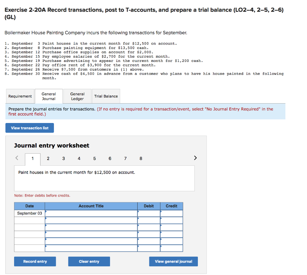 Solved Exercise 2-20A Record transactions, post to | Chegg.com