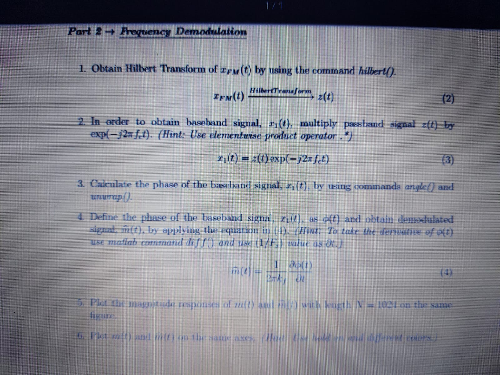 Solved Part 2 – Frequency Demodulation 1. Obtain Hilbert | Chegg.com