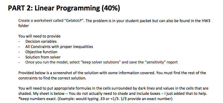 Solved PART 2: Linear Programming (40%) Create a worksheet | Chegg.com