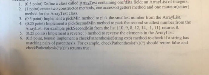 Solved an ArrayList of integers. 1. (0.5 point) Define a | Chegg.com