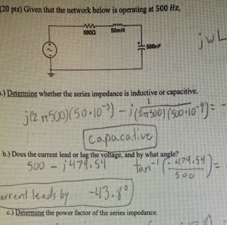 Solved 20 pts) Given that the network below is operating at | Chegg.com
