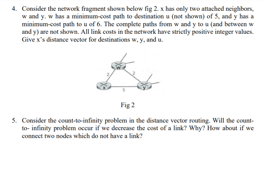Solved 4. Consider the network fragment shown below fig 2. x | Chegg.com