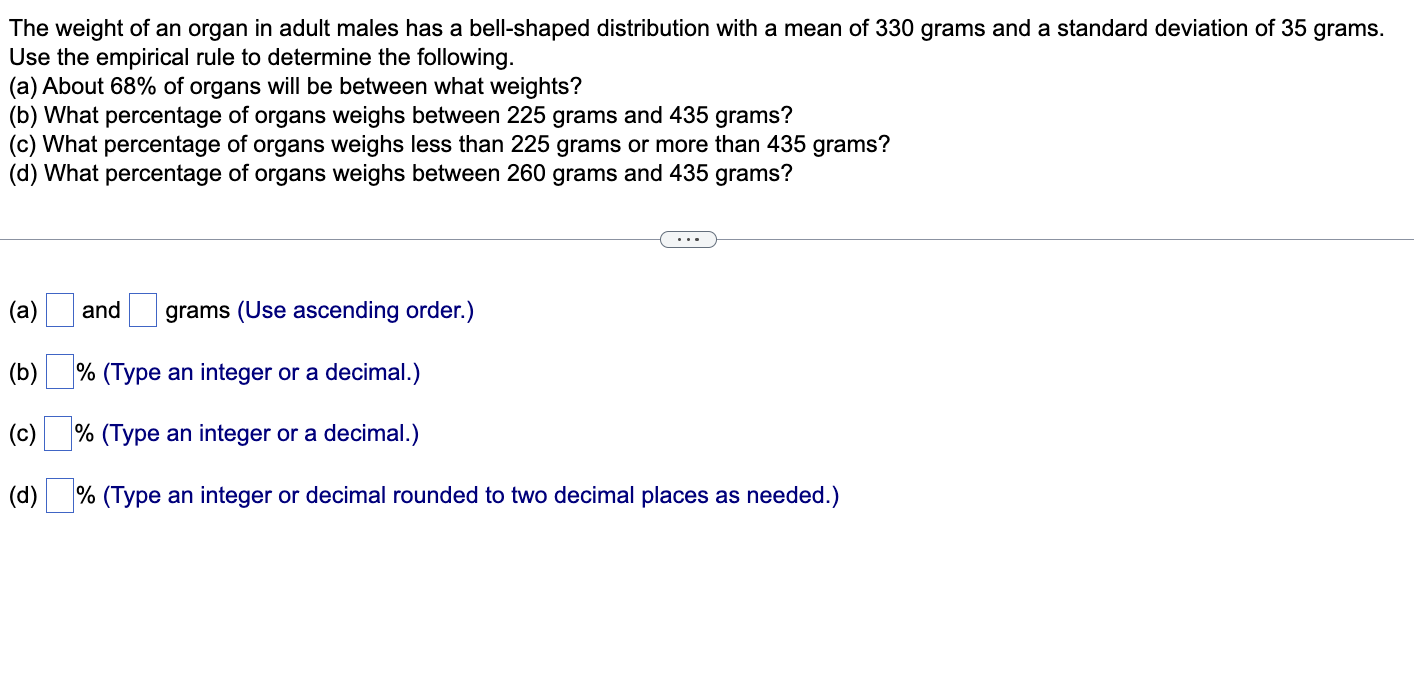 Solved The weight of an organ in adult males has a | Chegg.com