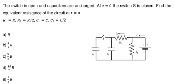 Solved The switch is open and capacitors are uncharged. At | Chegg.com
