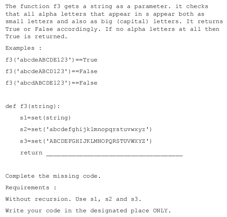 Solved Python The function f3 gets a string as a | Chegg.com