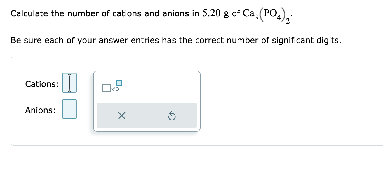 Solved Calculate the number of cations and anions in 5.20 g | Chegg.com