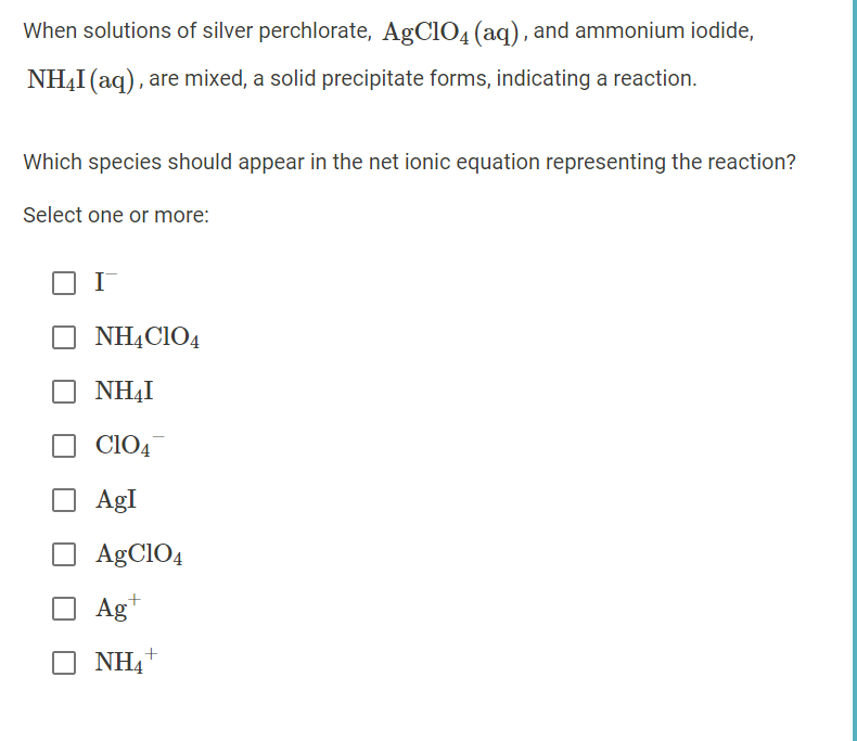 Solved When solutions of silver perchlorate, AgClO4 (aq), | Chegg.com