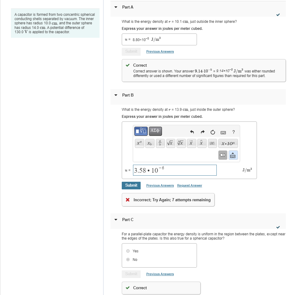Solved A capacitor is formed from two concentric spherical | Chegg.com