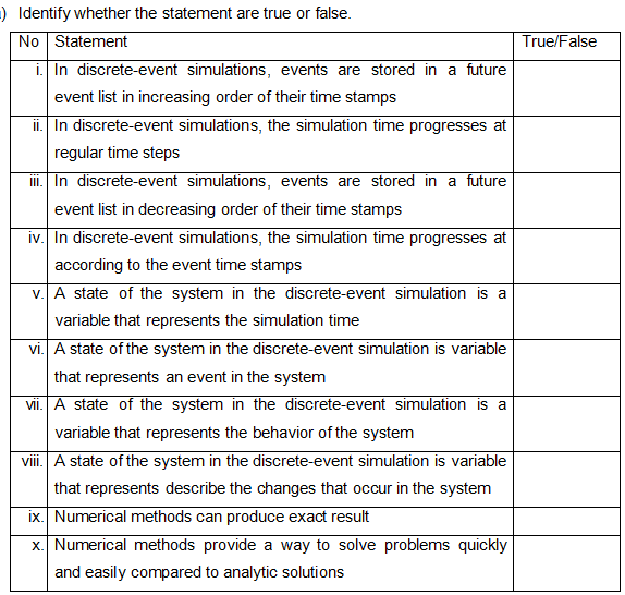 Solved True/False ) Identify whether the statement are true | Chegg.com