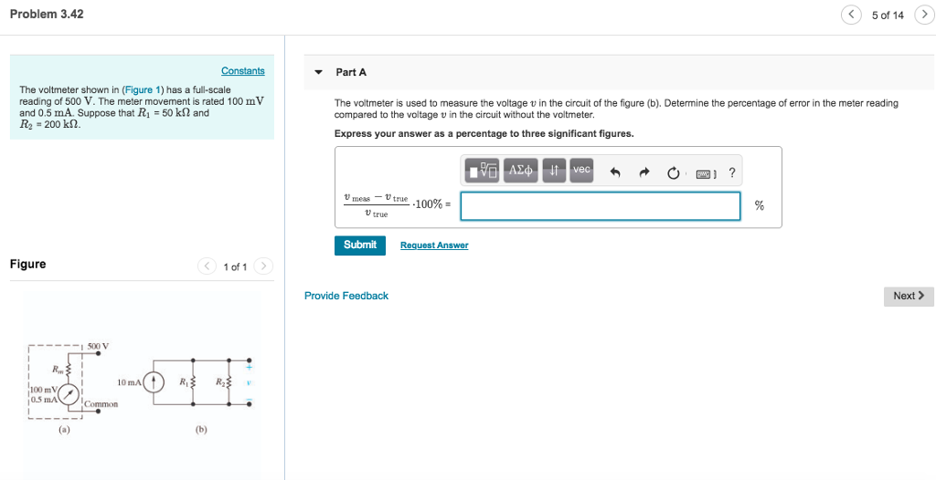 Solved Problem 3.42 5 of 14 Part A The voltmeter shown in | Chegg.com