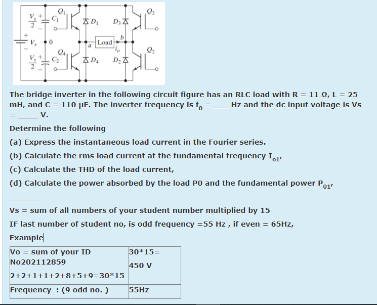 Solved The bridge inverter in the following circuit figure | Chegg.com