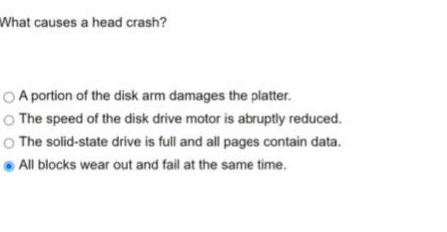 Solved What causes a head crash?A portion of the disk arm | Chegg.com