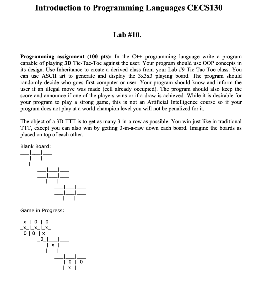 Introduction To Programming Languages Cecs130 Lab 