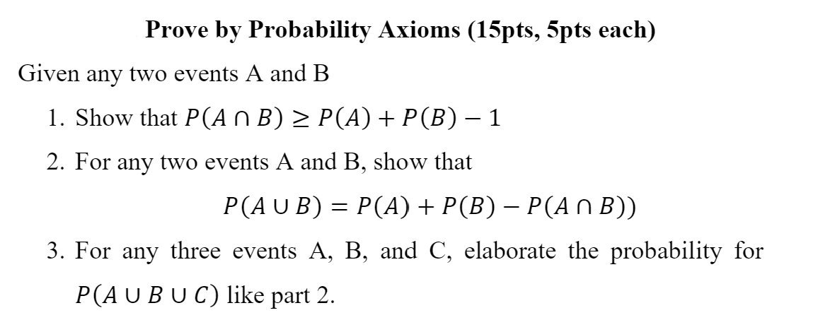 Solved Prove by Probability Axioms (15pts, 5pts each) Given | Chegg.com
