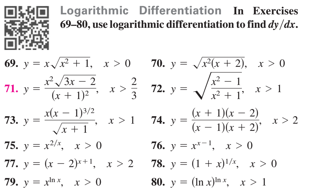 Solved Logarithmic Differentiation In Exercises 69–80, use | Chegg.com