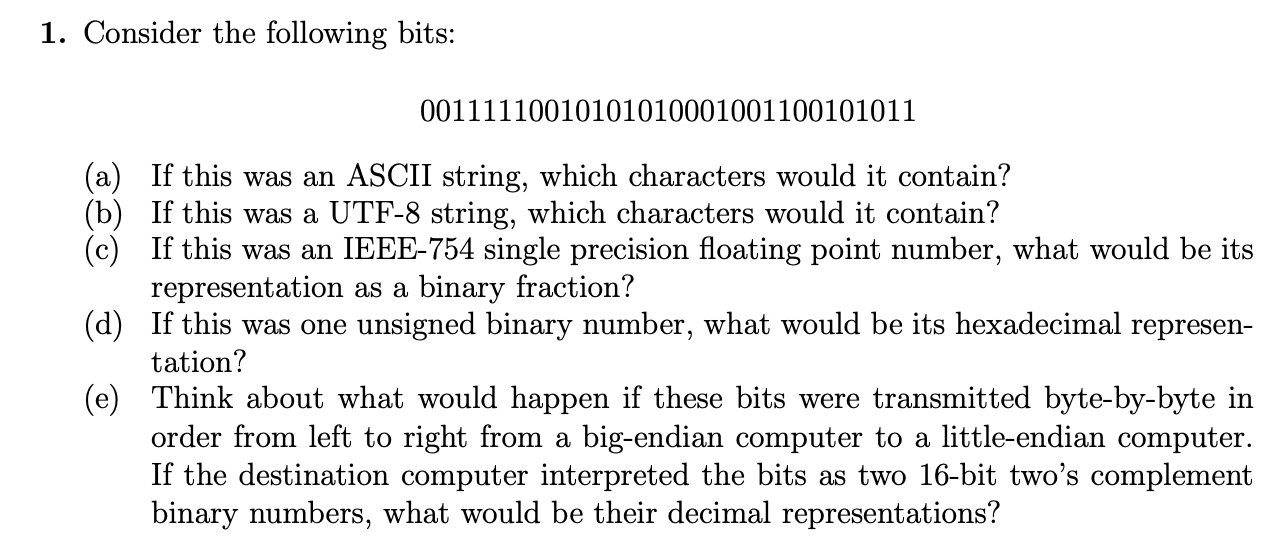 Solved 1. Consider the following bits: | Chegg.com