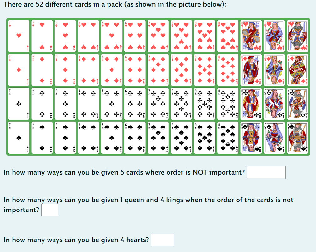 Solved There are 52 different cards in a pack (as shown in | Chegg.com
