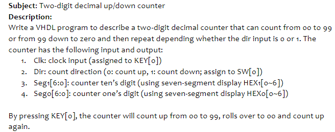 Solved Subject: Two-digit decimal up/down counter | Chegg.com