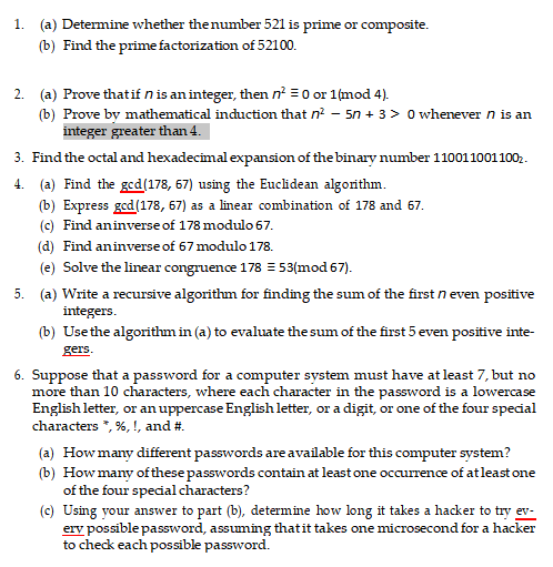 Solved 1. (a) Determine whether the number 521 is prime or | Chegg.com