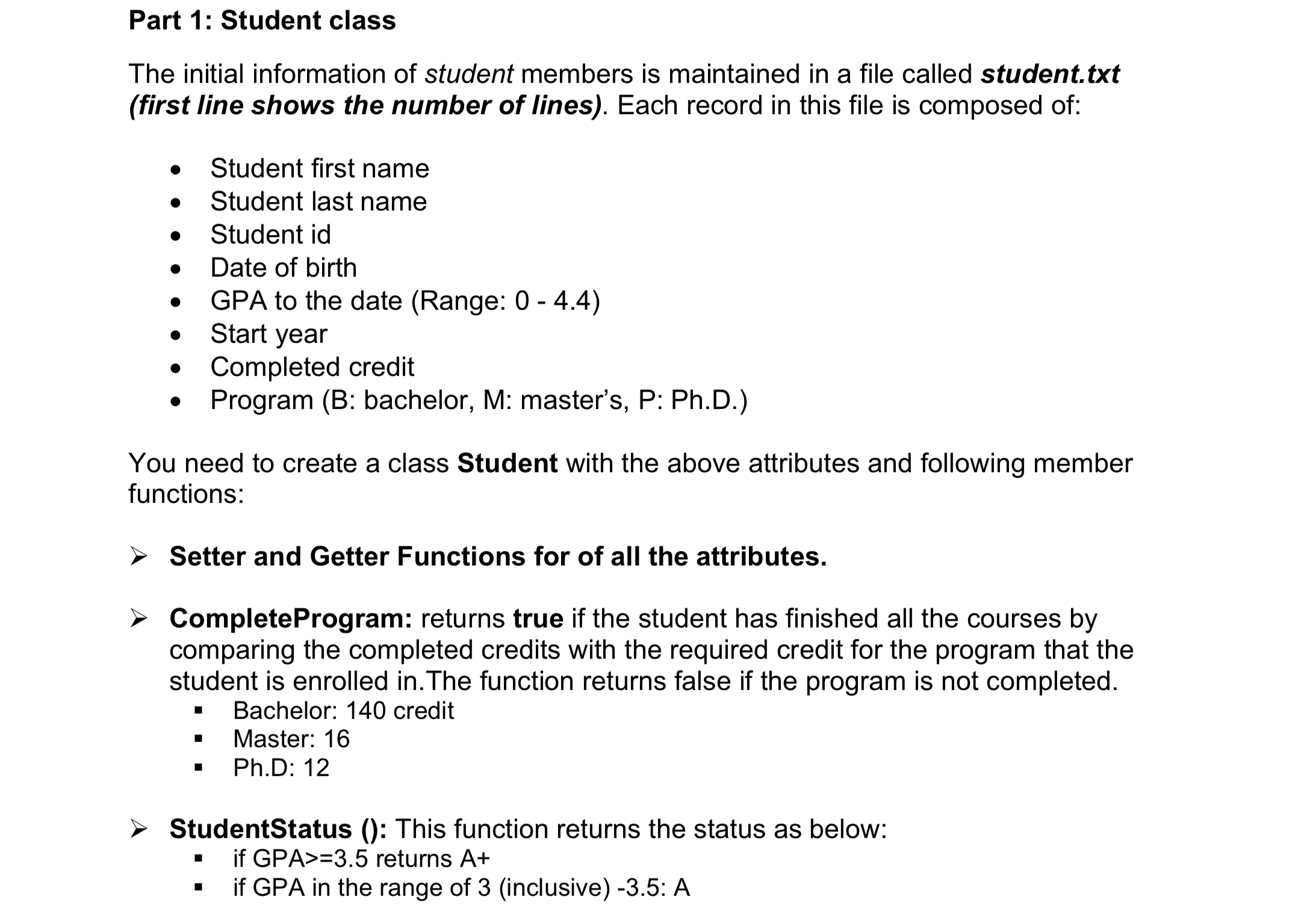 Solved Part 1: Student class The initial information of | Chegg.com
